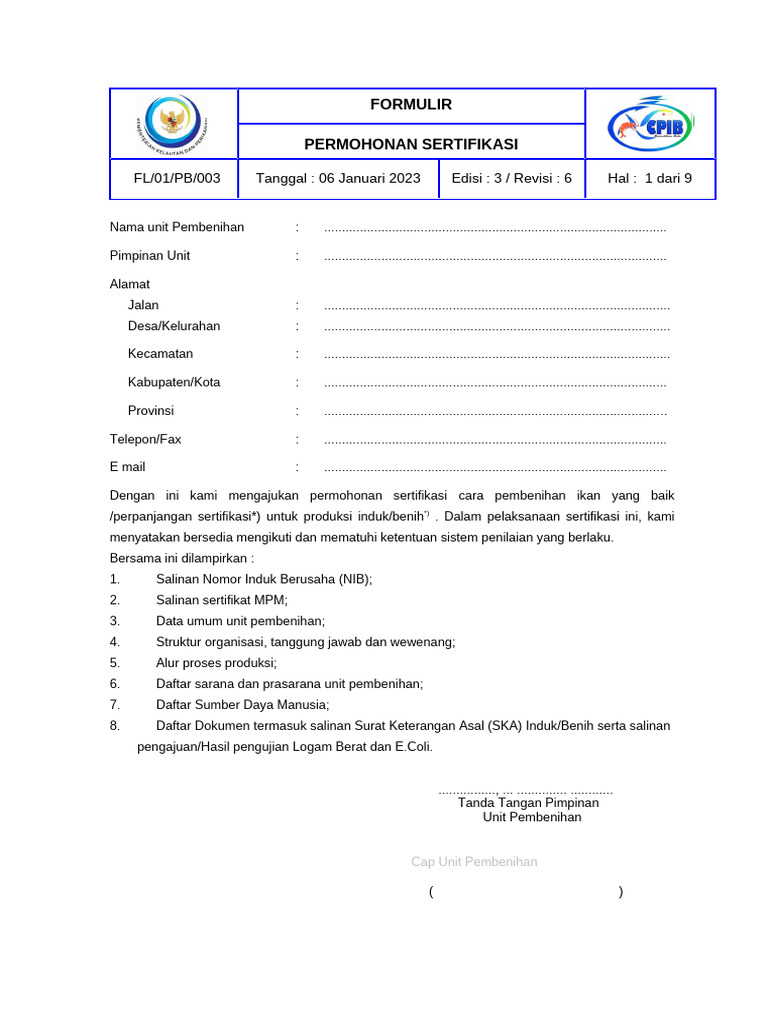 FL01. Permohonan CPIB - 160223 | PDF