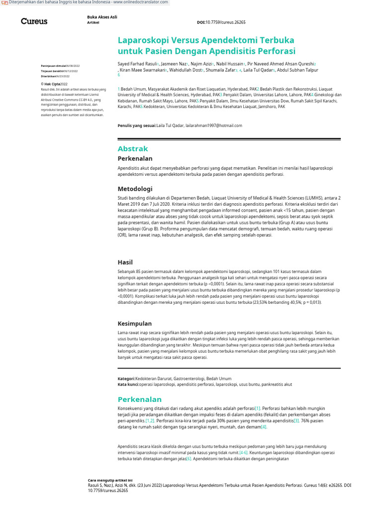Indo Aparoscopic Versus Open Appendectomy For Patients With Perforated ...