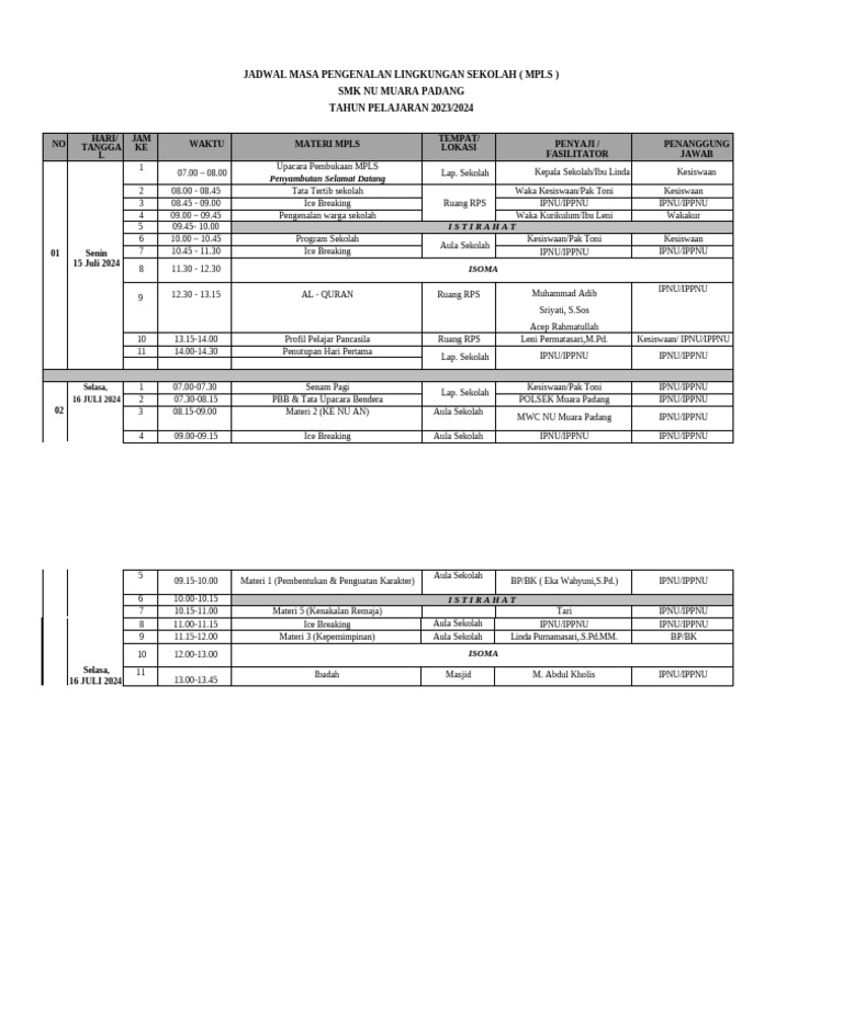 Jadwal MPLS SMK Nu MP 2024-2025 | PDF Jadwal MPLS SMK Nu MP 2024-2025 | PDF