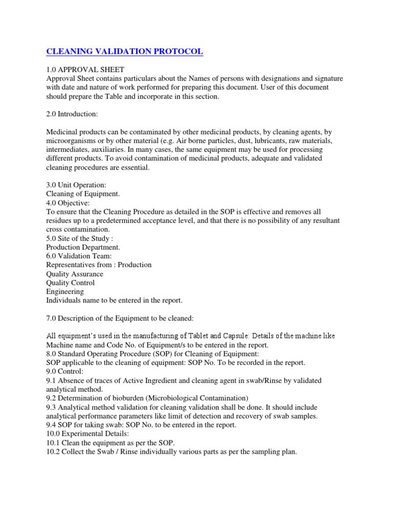 Cleaning Validation Protocol Overview | PDF | Verification And ...