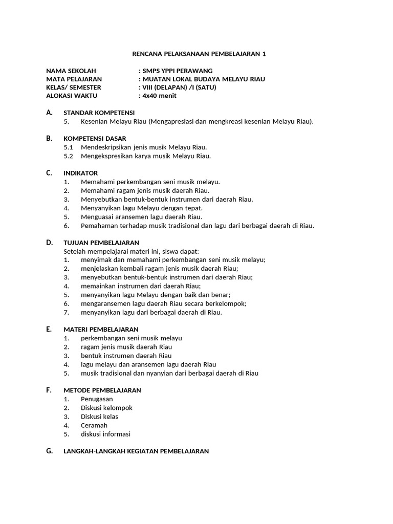 RPP BMS Ganjil Kelas 8 | PDF