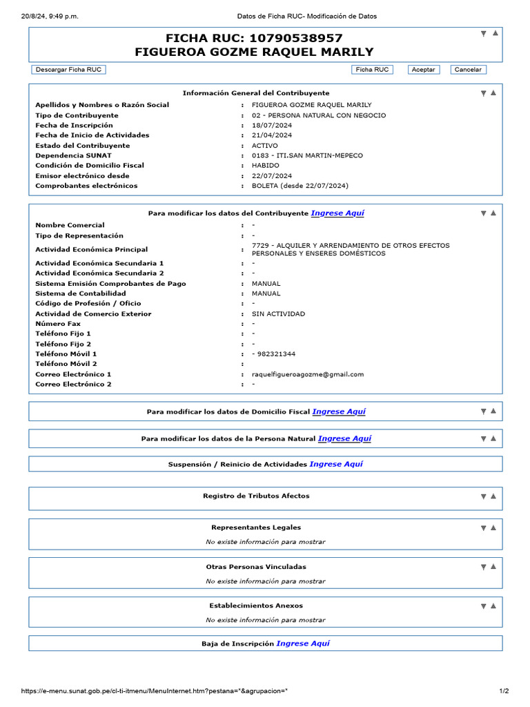 Sunat Ficha Ruc | PDF