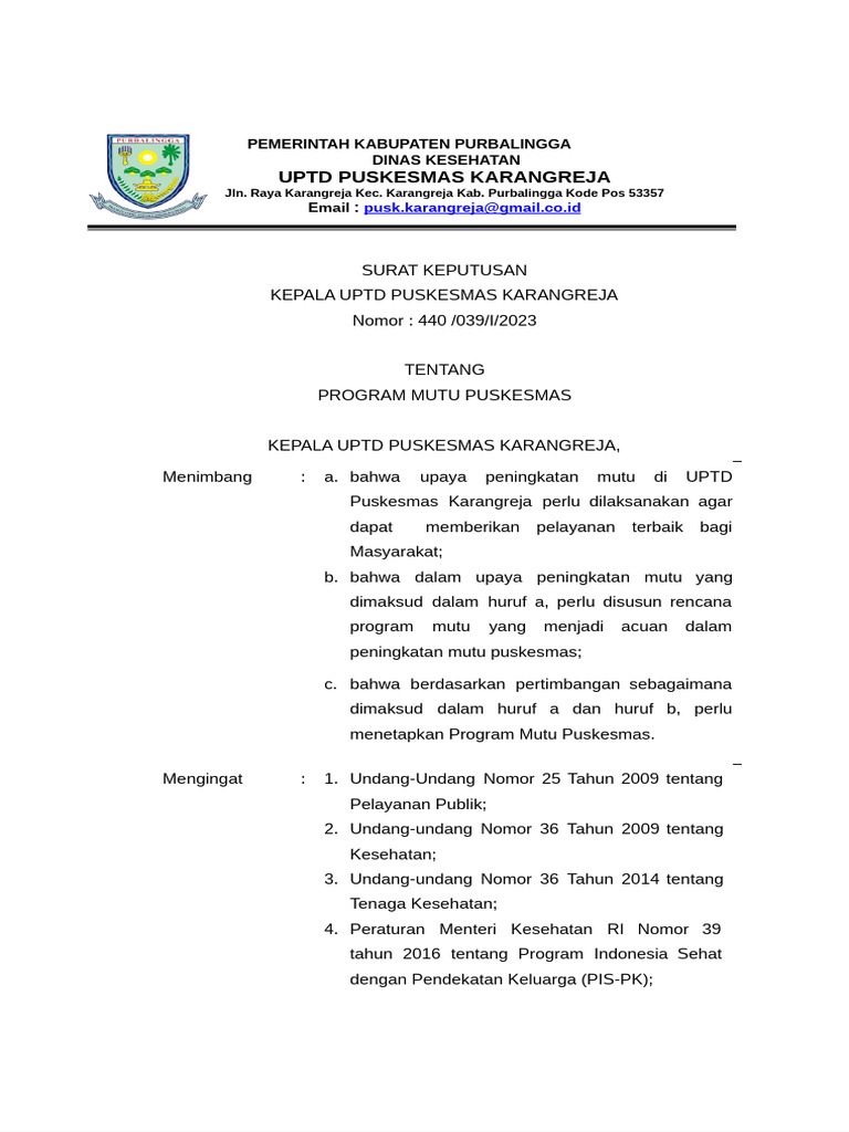 5.1.1.a SK Program Mutu 2023.docx - Google Dokumen | PDF