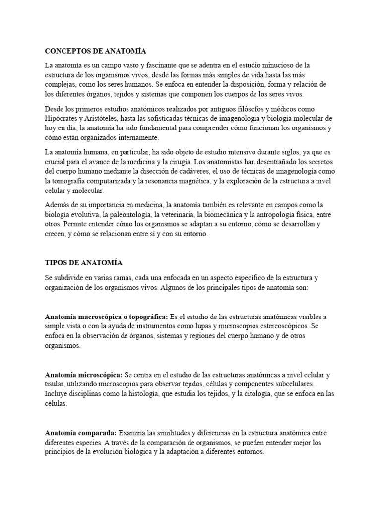 Tarea 1 - Conceptos y Tipos de Anatomia | PDF