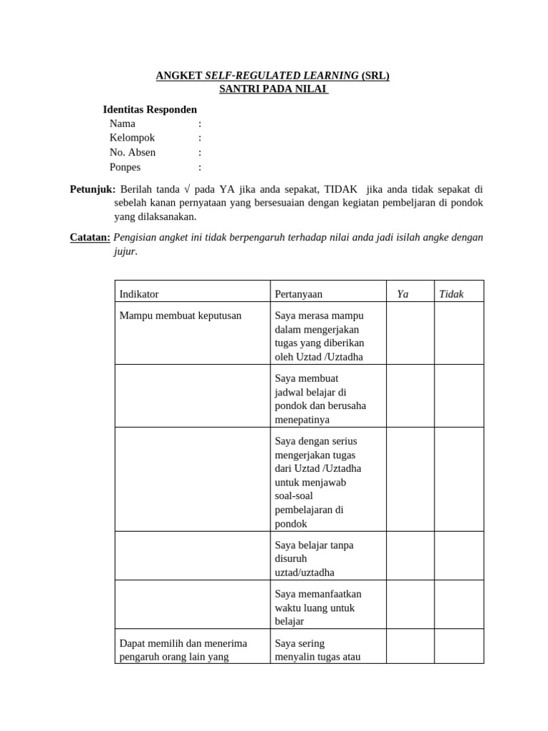 Angket Self | PDF