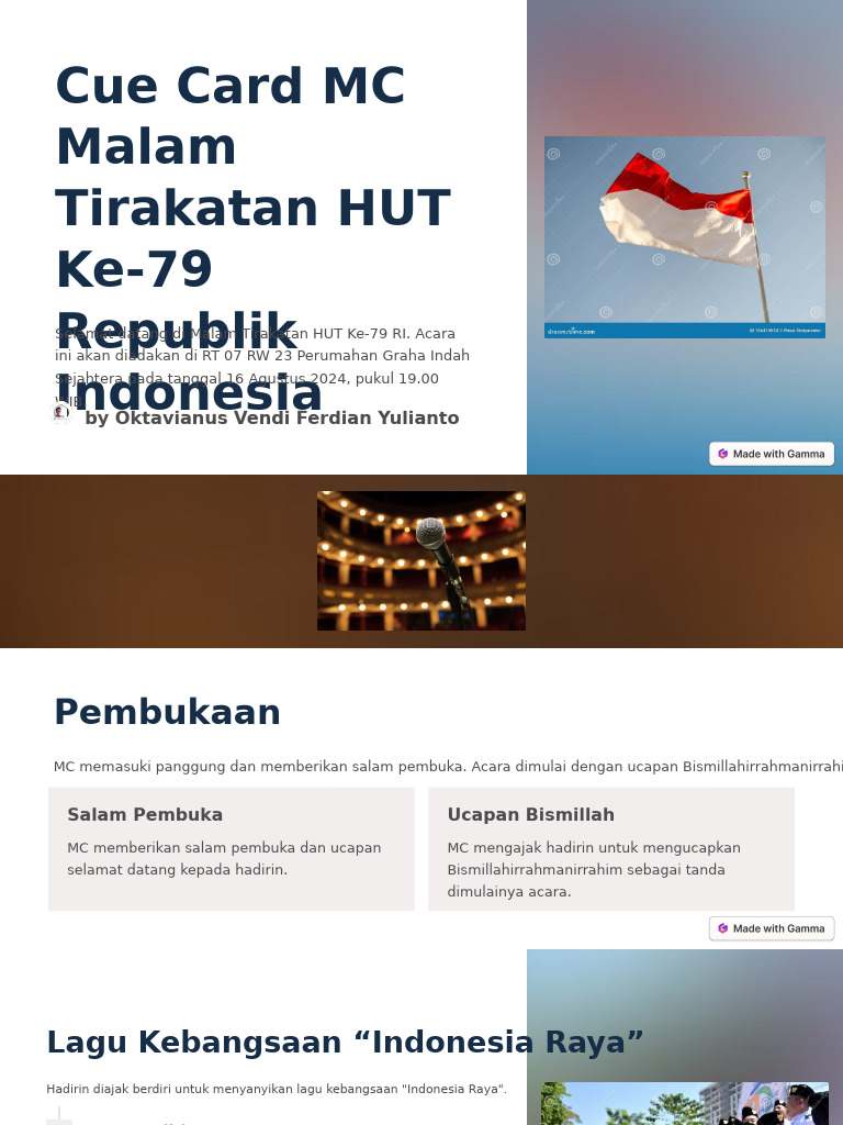 Cue Card MC Malam Tirakatan HUT Ke 79 Republik Indonesia | PDF