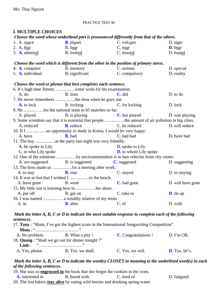 Practice Test 40 | PDF