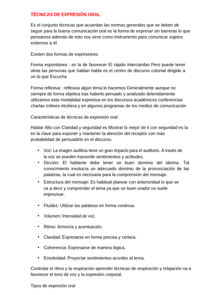 Técnicas de Expresión Oral | PDF