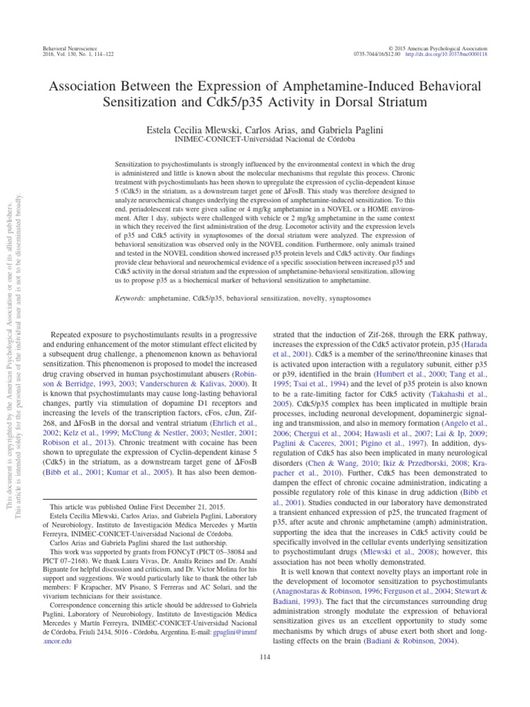 Association Between The Expression of Amphetamine-Induced Behavioral Sensitization and Cdk5/p35 ...