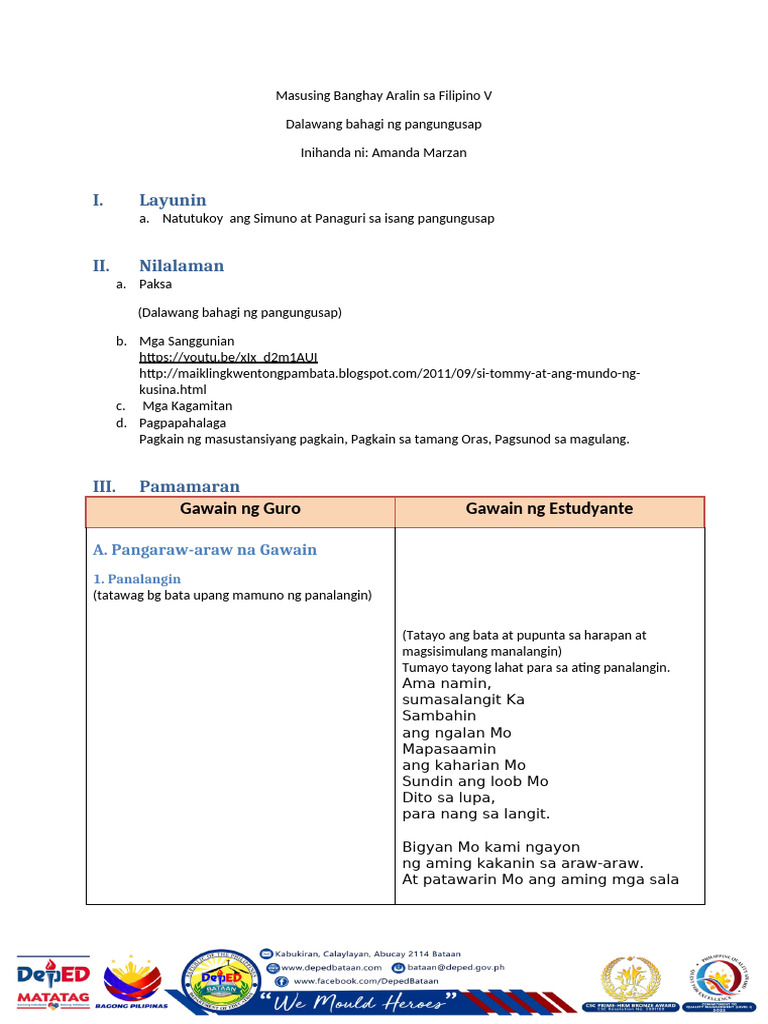 Masusing Banghay Aralin sa Filipino V | PDF