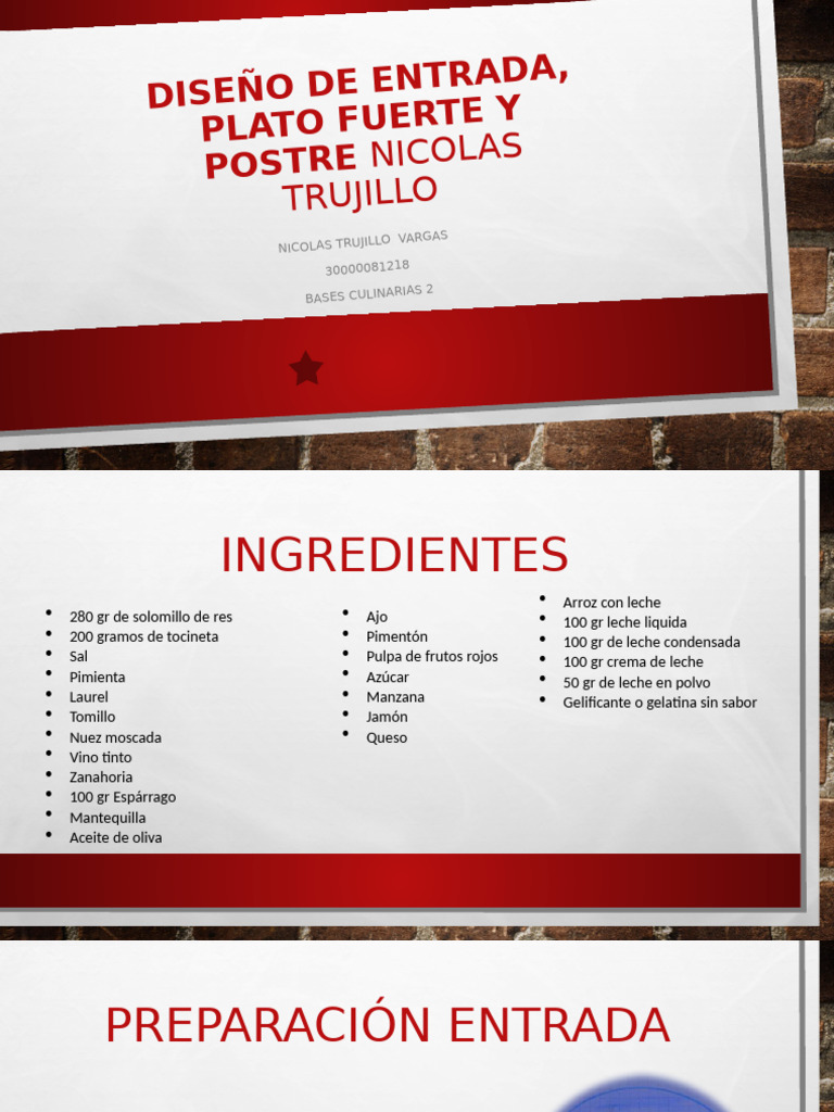 Diseño de Entrada, Plato Fuerte y Postre | PDF