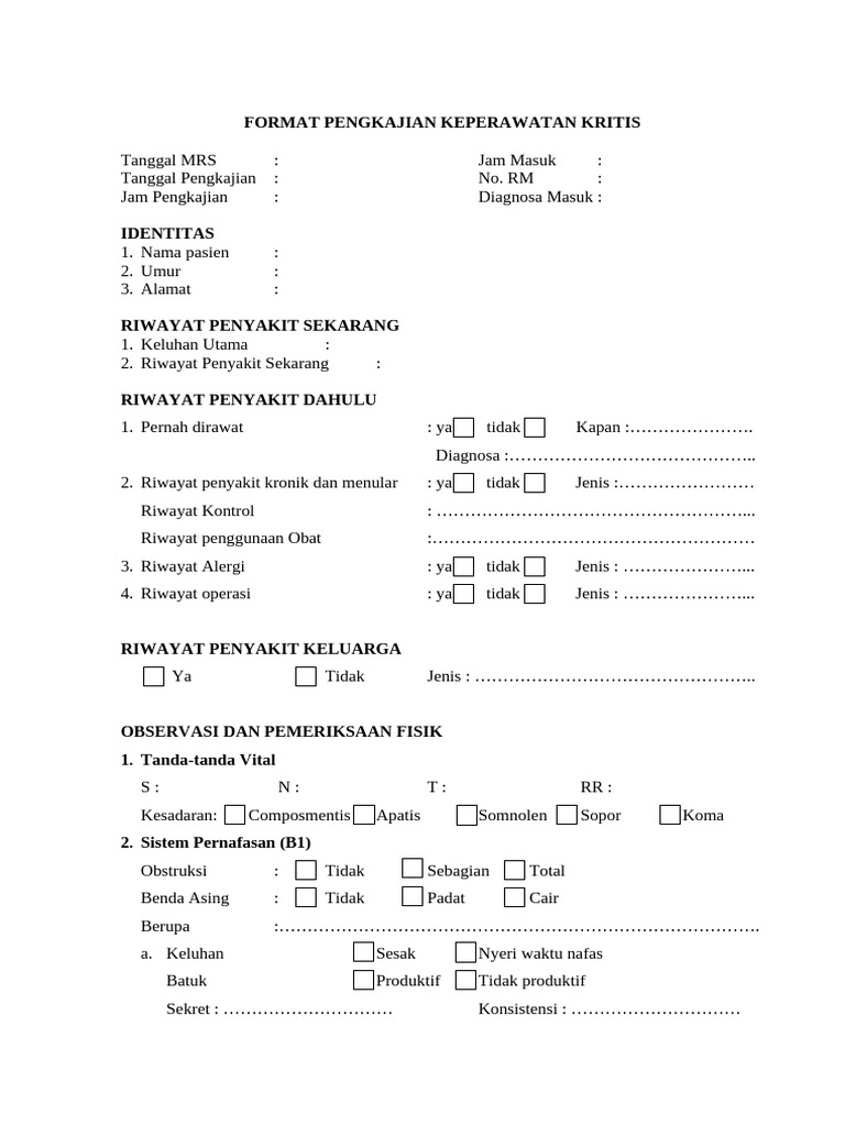 Format Pengkajian Keperawatan Kritis | PDF