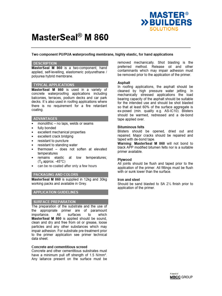 Masterseal M 860 Tds | PDF
