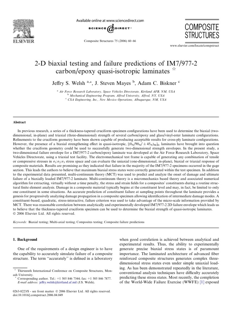 2-D Biaxial Testing and Failure Predictions of IM7 - 977-2 Carbon ...