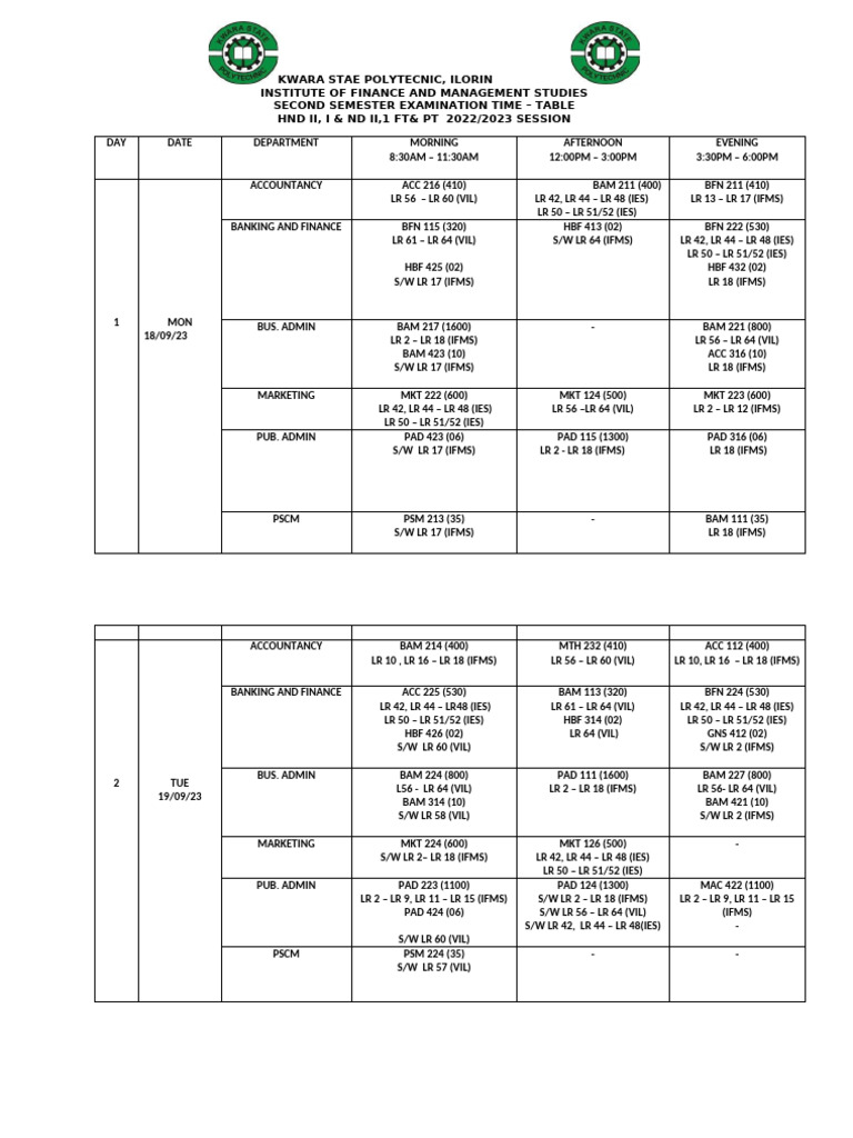 3RD Semester Timetable 22-23 | PDF