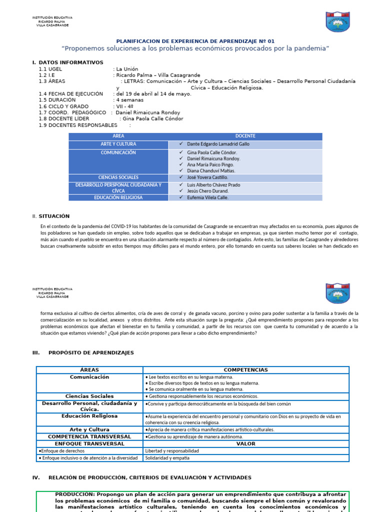 PLANIFICACION DE EXPERIENCIA DE APRENDIZAJE #01 Exp 2 Bloque | PDF