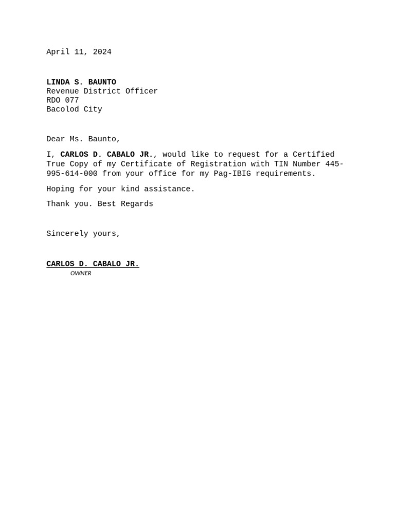 CTC Cor Request | PDF