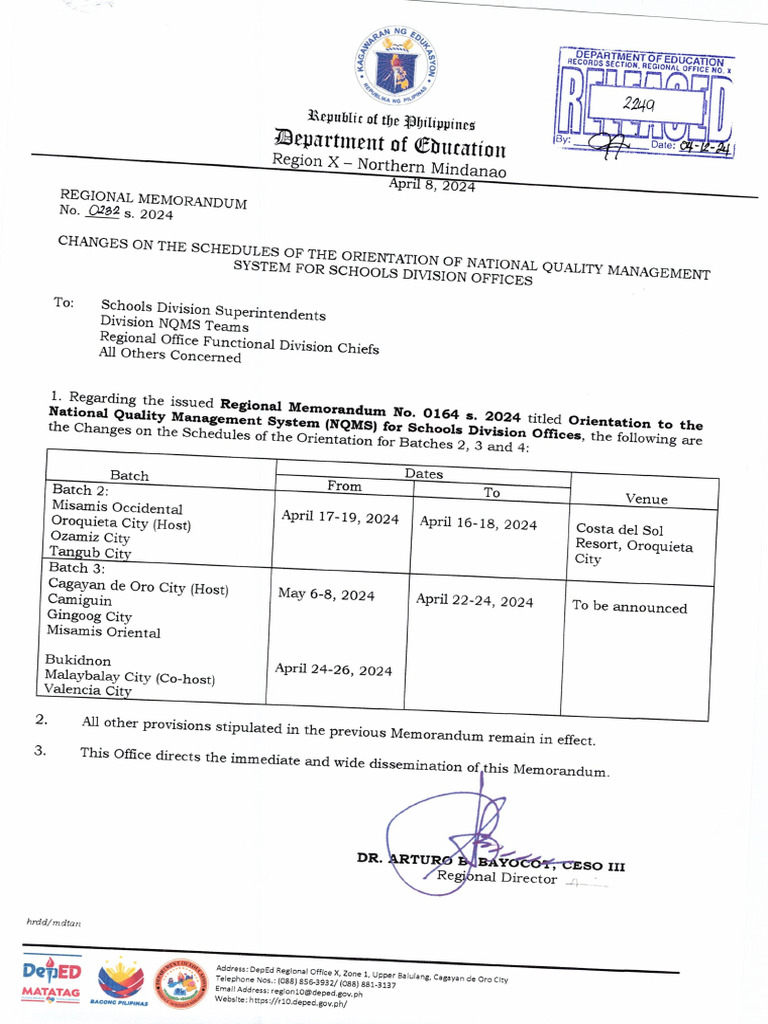 RM - 232 - Changes On The Schedules of The Orientation of National ...