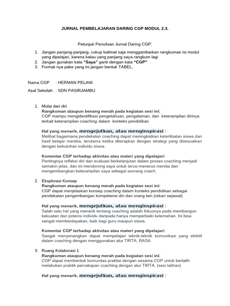 Jurnal Pemantauan Daring Modul 2.3 Herman Pelani | PDF