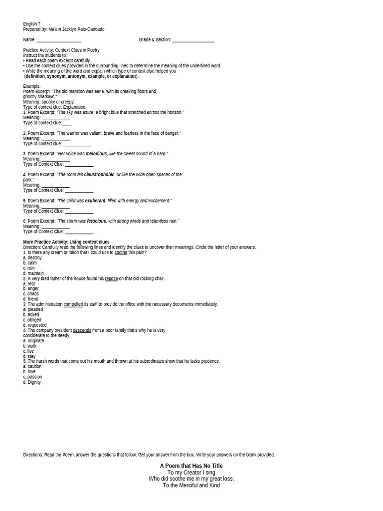 English 7 - Assignment | PDF