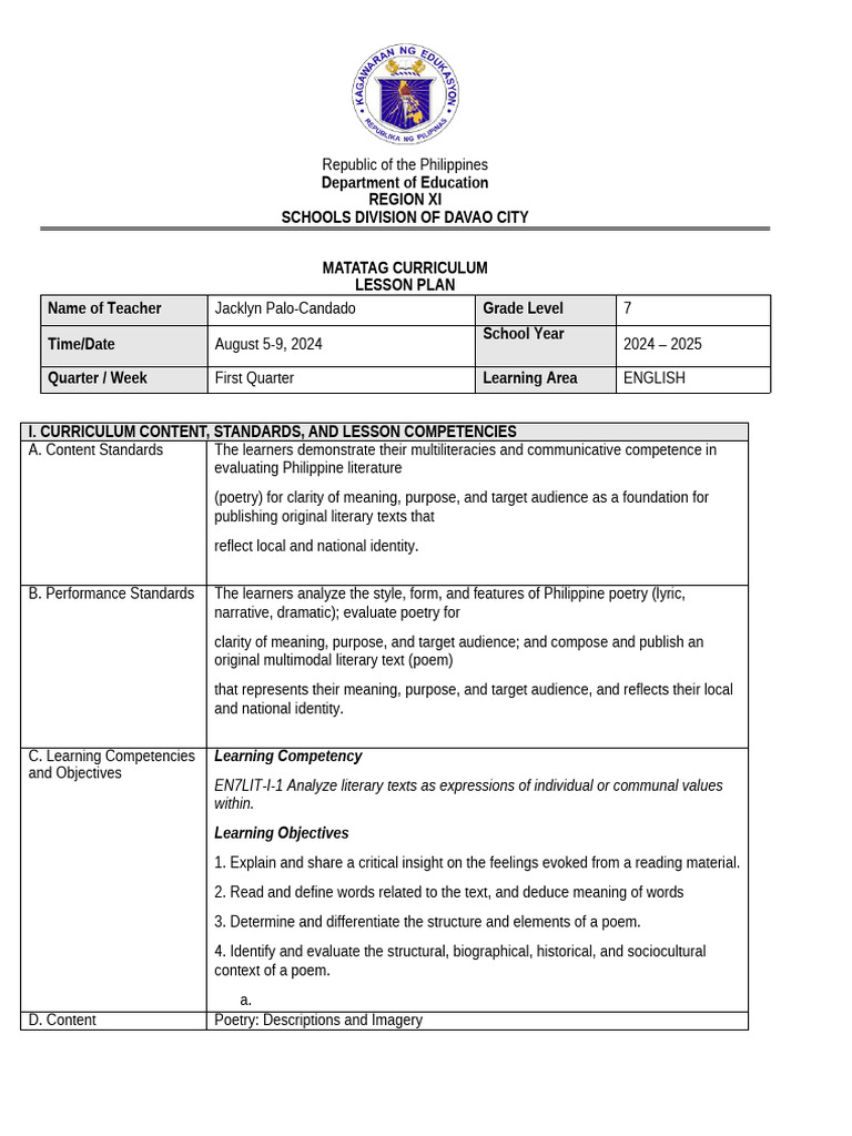 Lesson Plan - Q1W2 | PDF