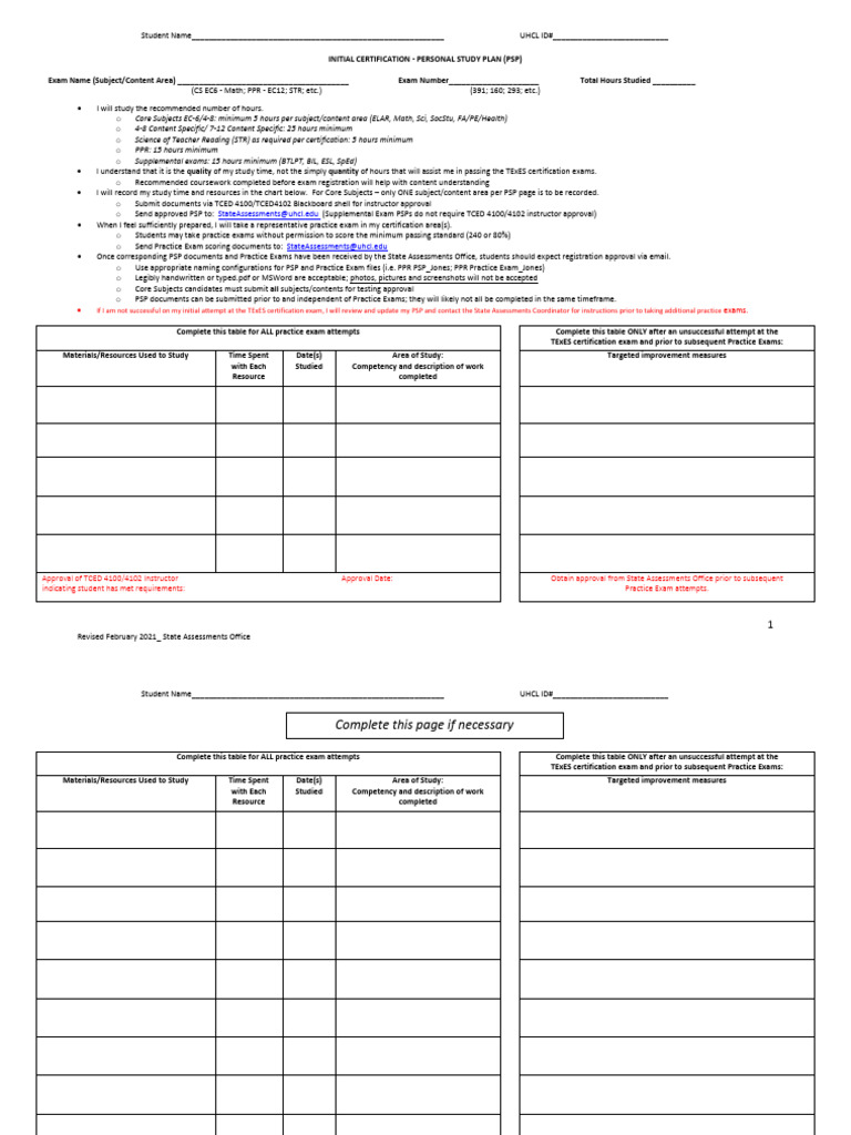 Initial Cert Personal Study Plan | PDF