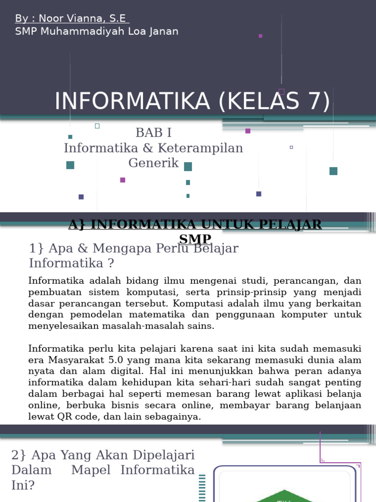 Bab 1 (Informatika & Keterampilan Generik) Kelas 7 SMP Mu LJ | PDF