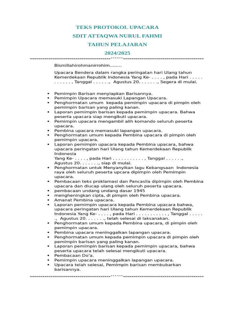 Teks Protokol Upacara Sdit | PDF