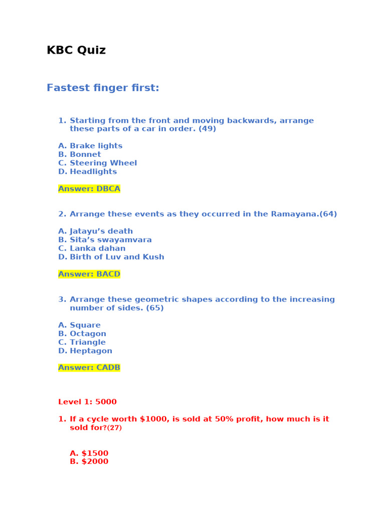 KBC Quiz | PDF
