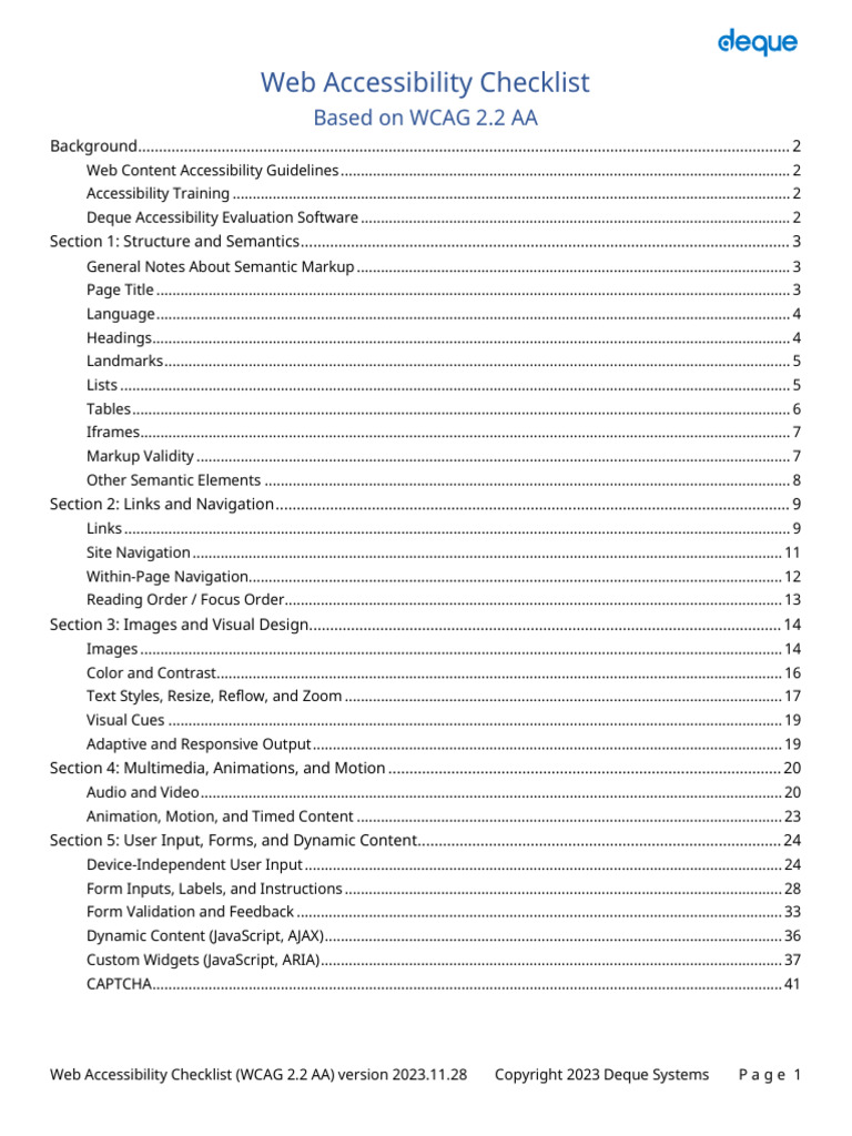 Web Accessibility Checklist Wcag 2.2 | PDF