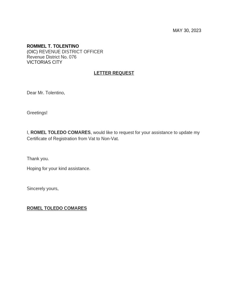 Letter Request | PDF