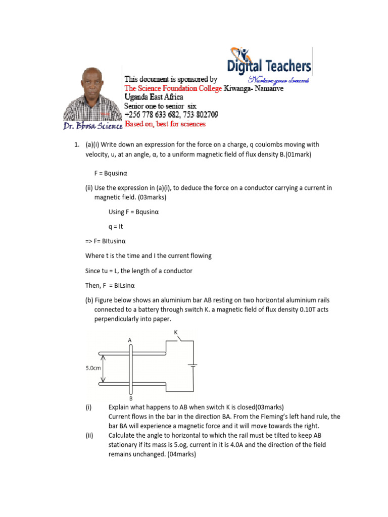 Magnetism Revision Questions A Level With Answers | PDF ...