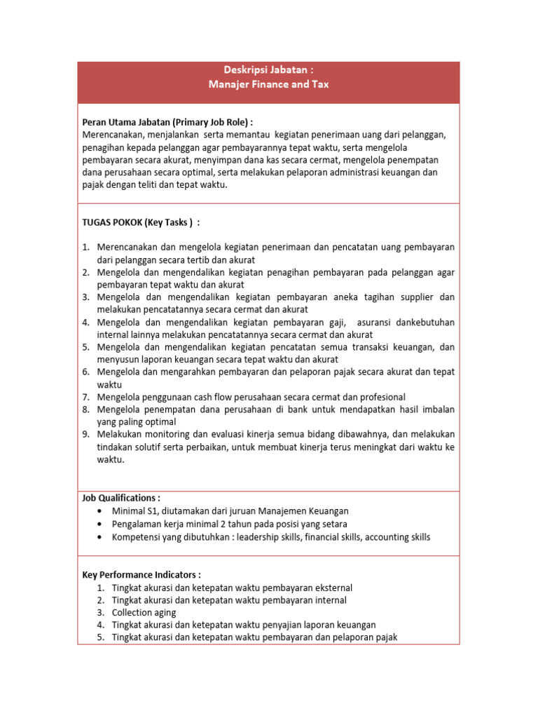 Job Desk MAnajer Finance and Tax | PDF | Finance & Money Management