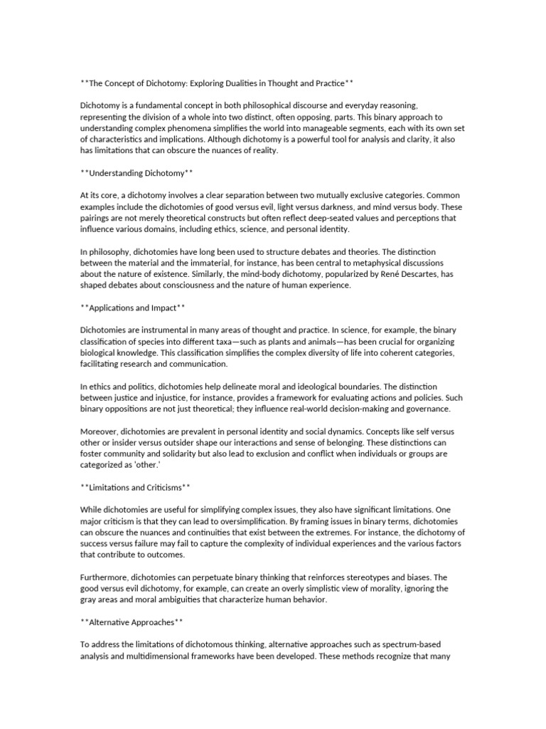 Understanding Dichotomy's Impact | PDF | Thought | Science & Mathematics