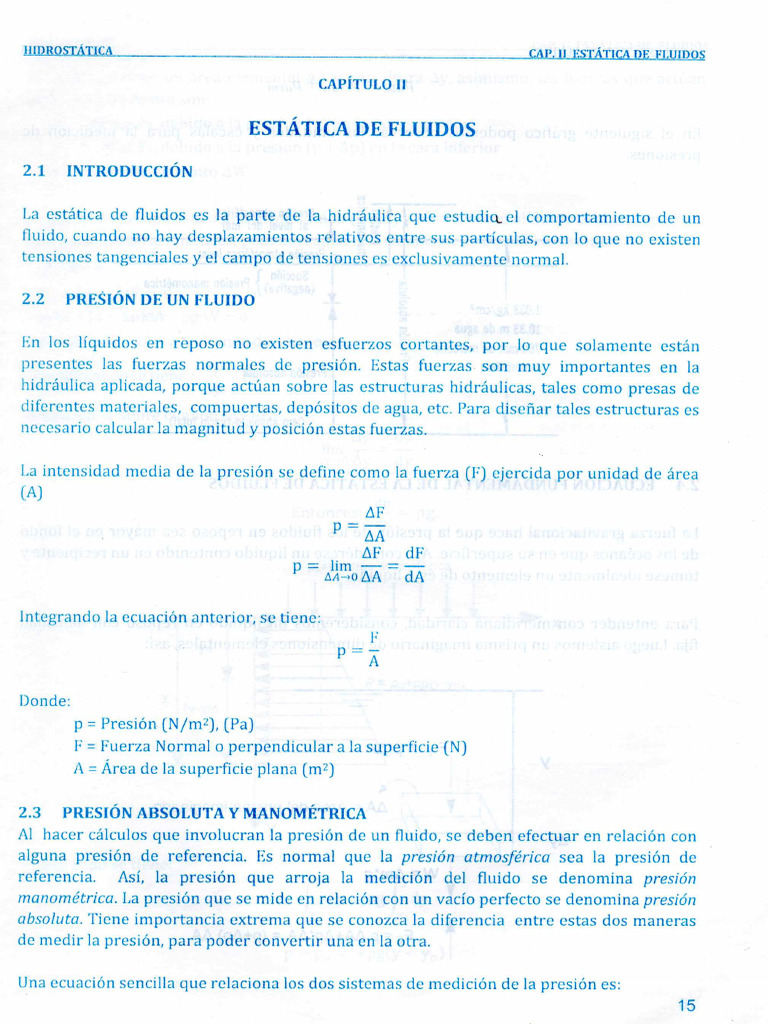 Cap. II Estática de Fluidos | PDF