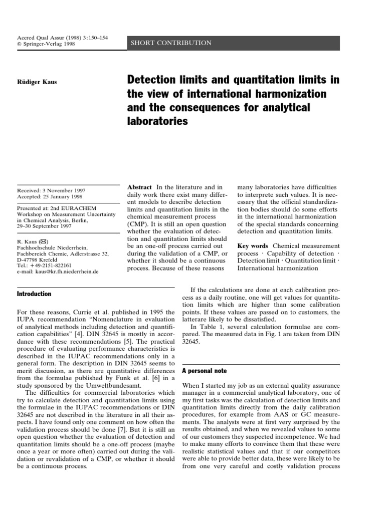 Detection Limits Detection Limit Statistics