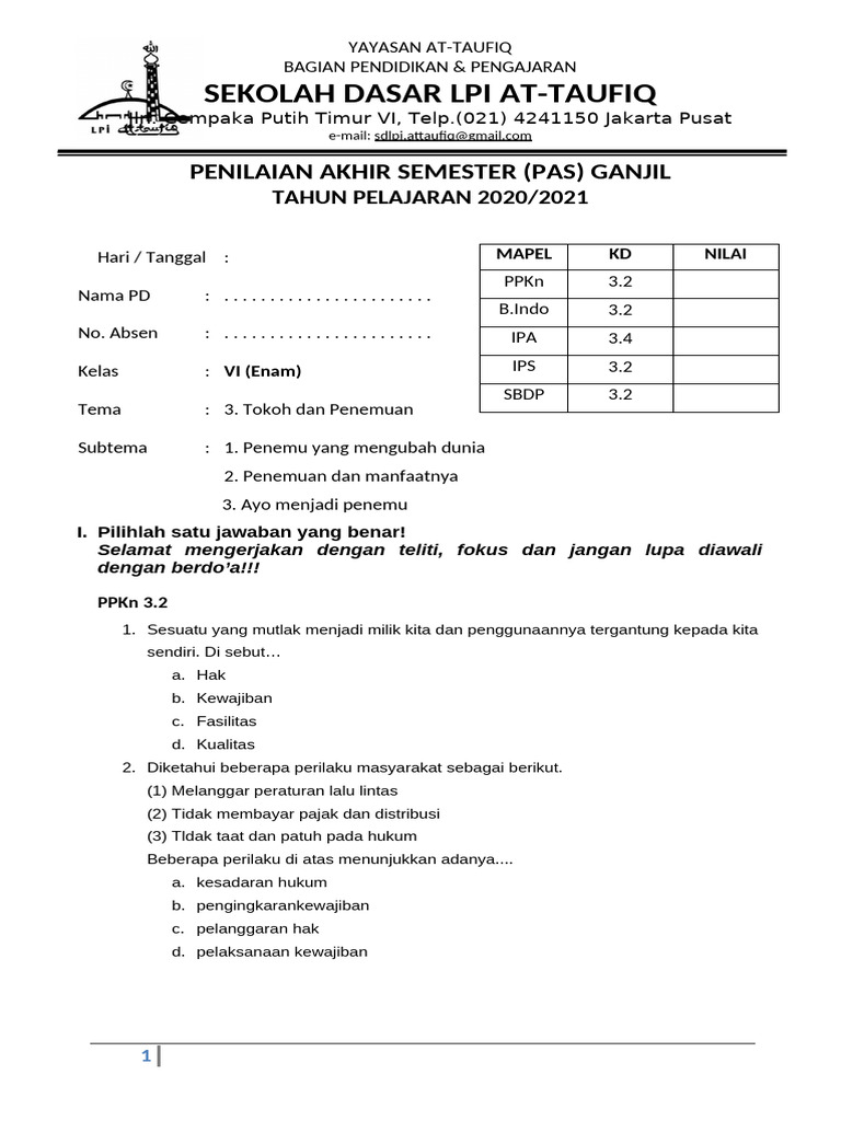 Pas Kelas 6 Tema 3 | PDF