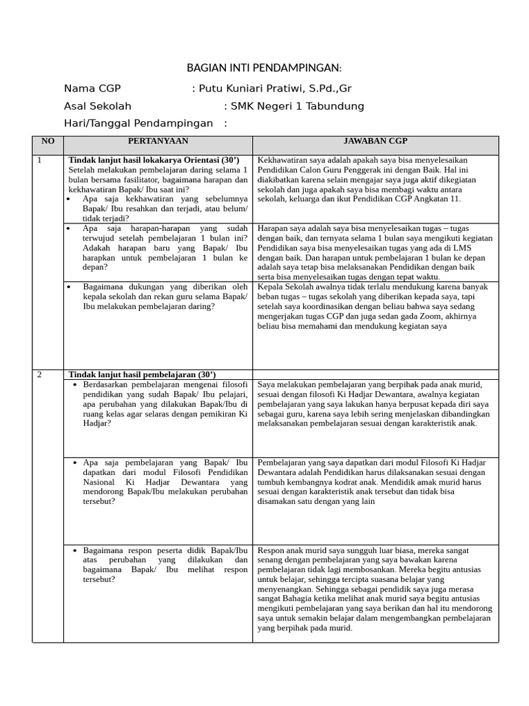 BAGIAN INTI PENDAMPINGAN PI Putu Kuniari | PDF