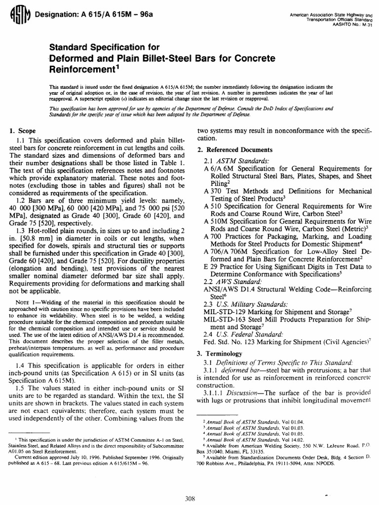 ASTM A615 A615M Standard Specification For Deformed and Plain Carbon ...