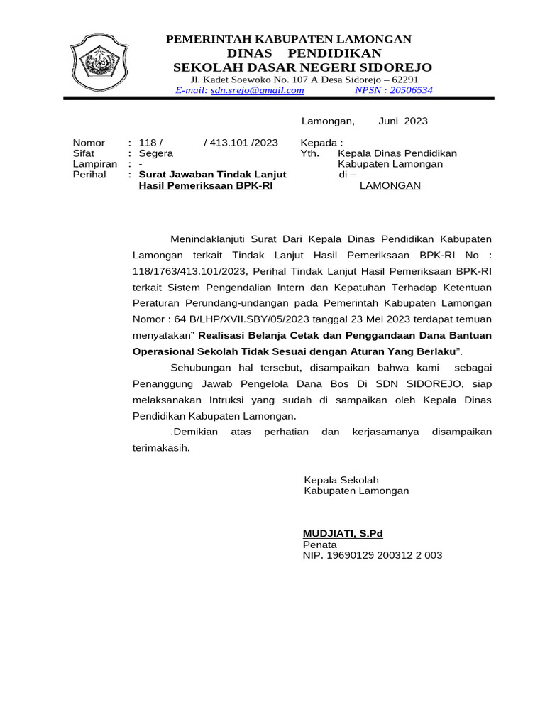 Contoh Surat Balasan | PDF