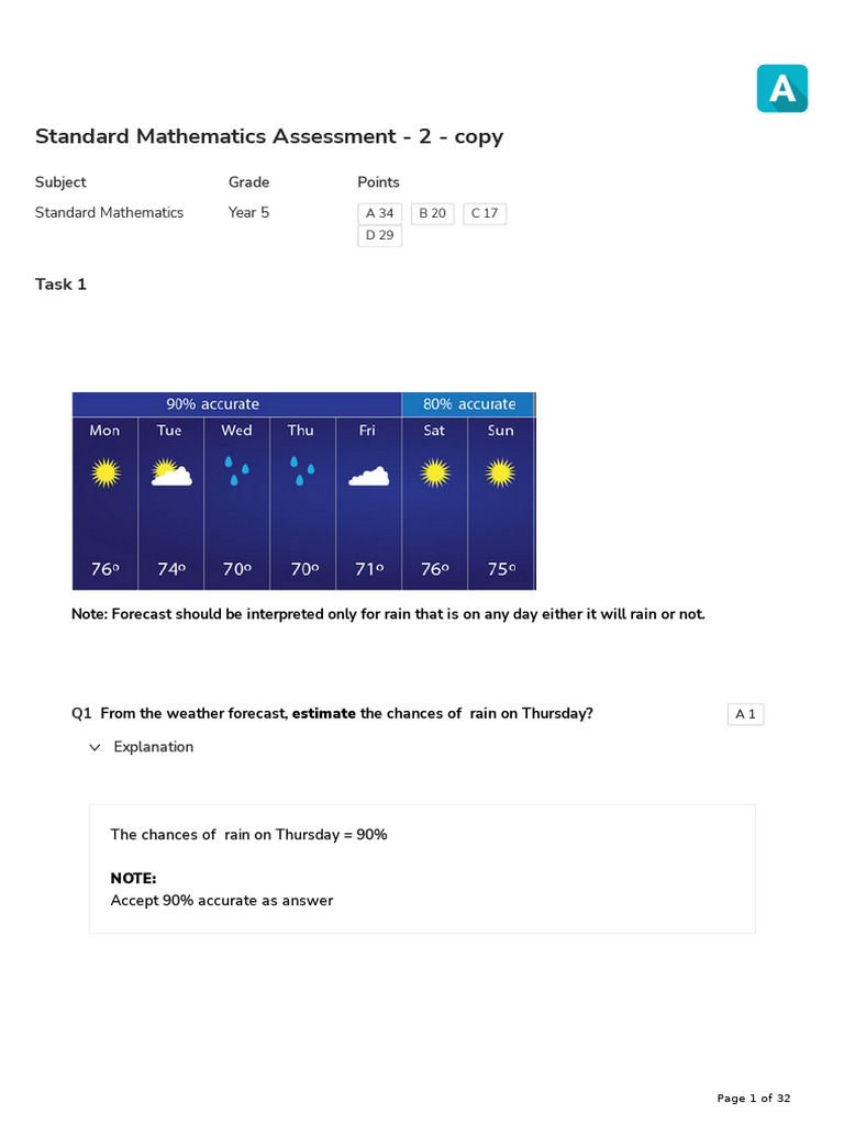Standard Mathematics Assessment - 2 - Copy CZC6T3 With Markscheme | PDF
