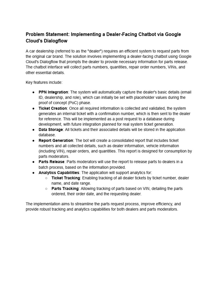 Chatbot For Car Dealership - Problem Statement | PDF