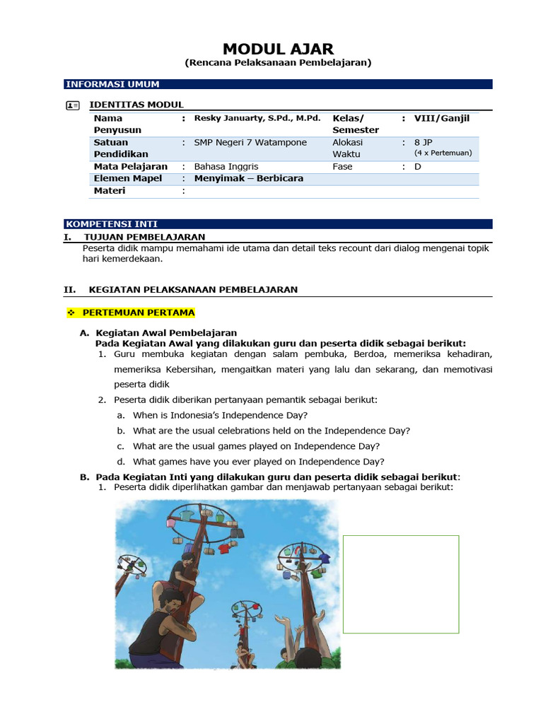 Modul Ajar RJ BING VIII TP 1 | PDF