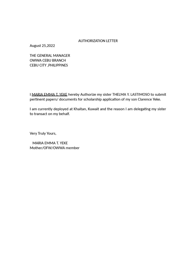 Authorization Letter Ading | PDF