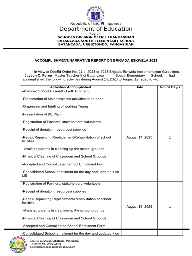 Accomplishment BE 2023 | PDF