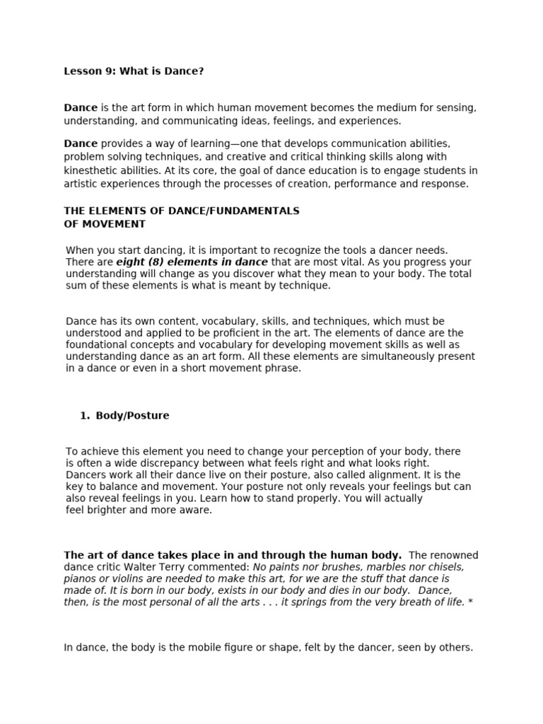 Lesson 9-Dance | PDF