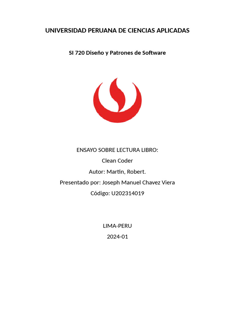 U202314019 - sw32 - Ensayo de The Clean Coder | PDF