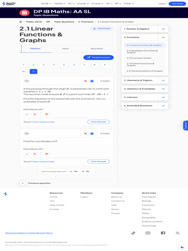 Linear Functions & Graphs DP IB Maths AA SL Qu | PDF