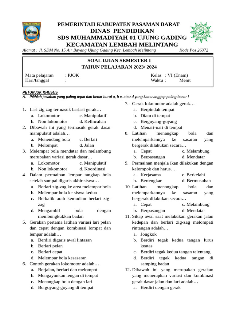 Soal Pjok Kelas 6 | PDF
