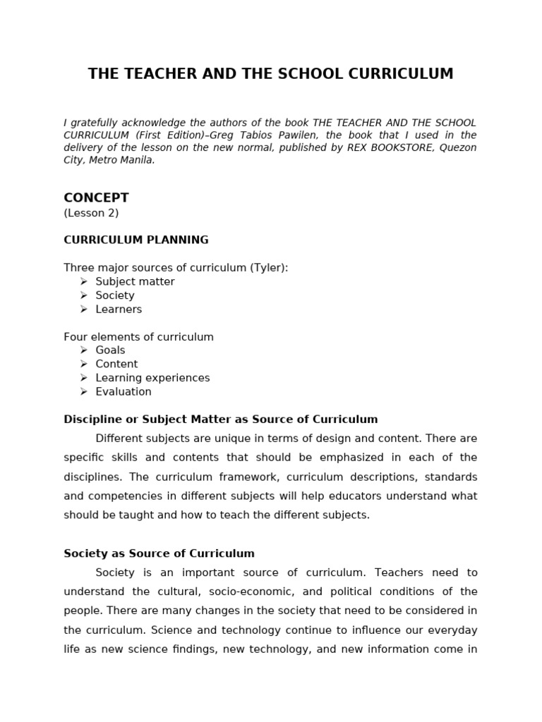 Notes 2 The Teacher and The School Curriculum | PDF